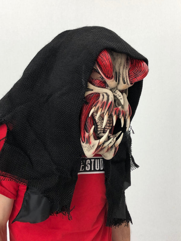 Predator Red, Large Fanged Monster Latex Face Mask with Attached Rotti ...