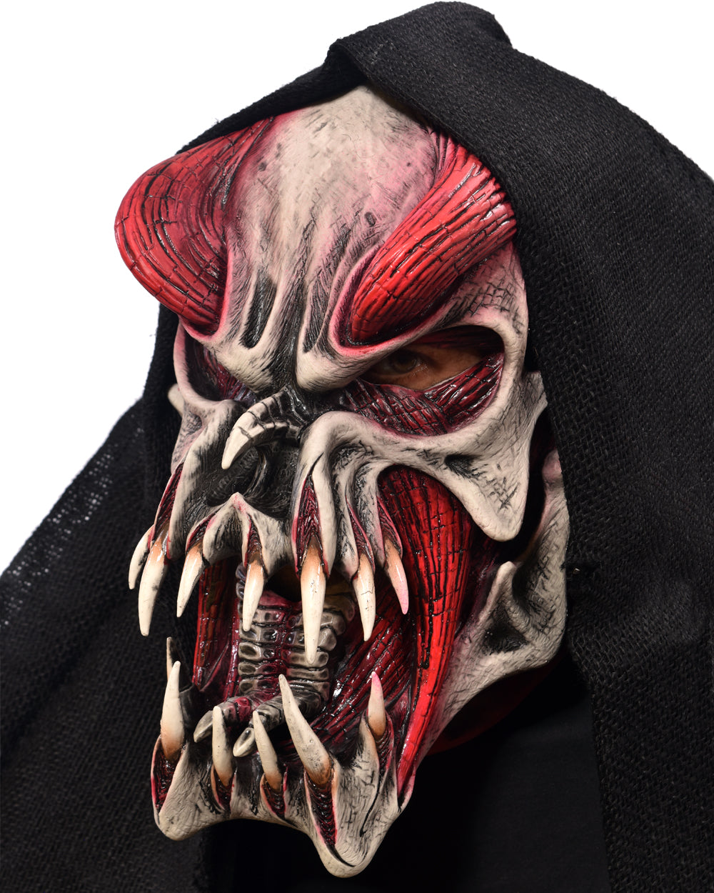 Predator Red, Large Fanged Monster Latex Face Mask with Attached Rotti ...
