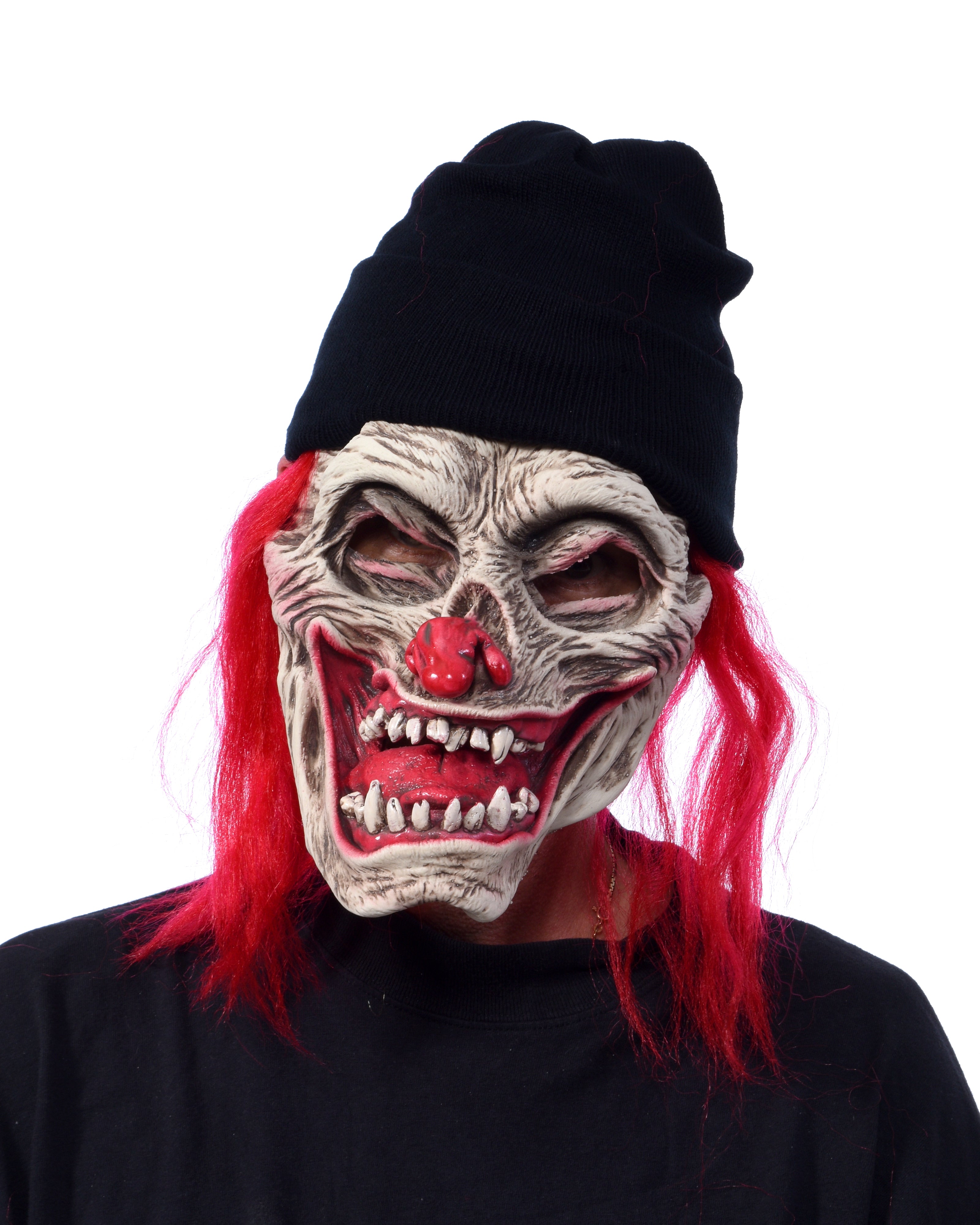 Cryptic Clown, Evil Clown Mask with Attached Knit Cap and Red Hair ...