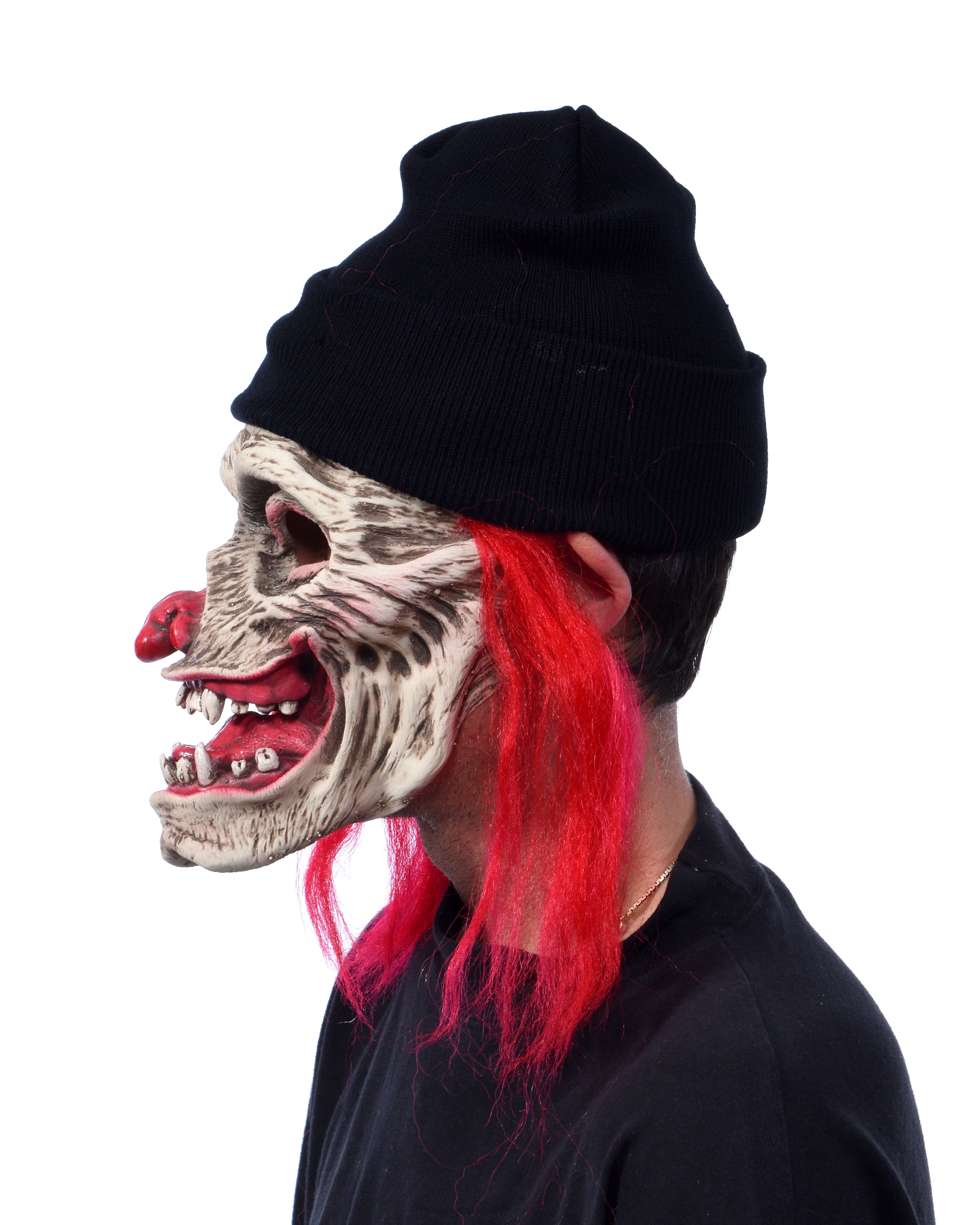 Cryptic Clown, Evil Clown Mask with Attached Knit Cap and Red Hair ...