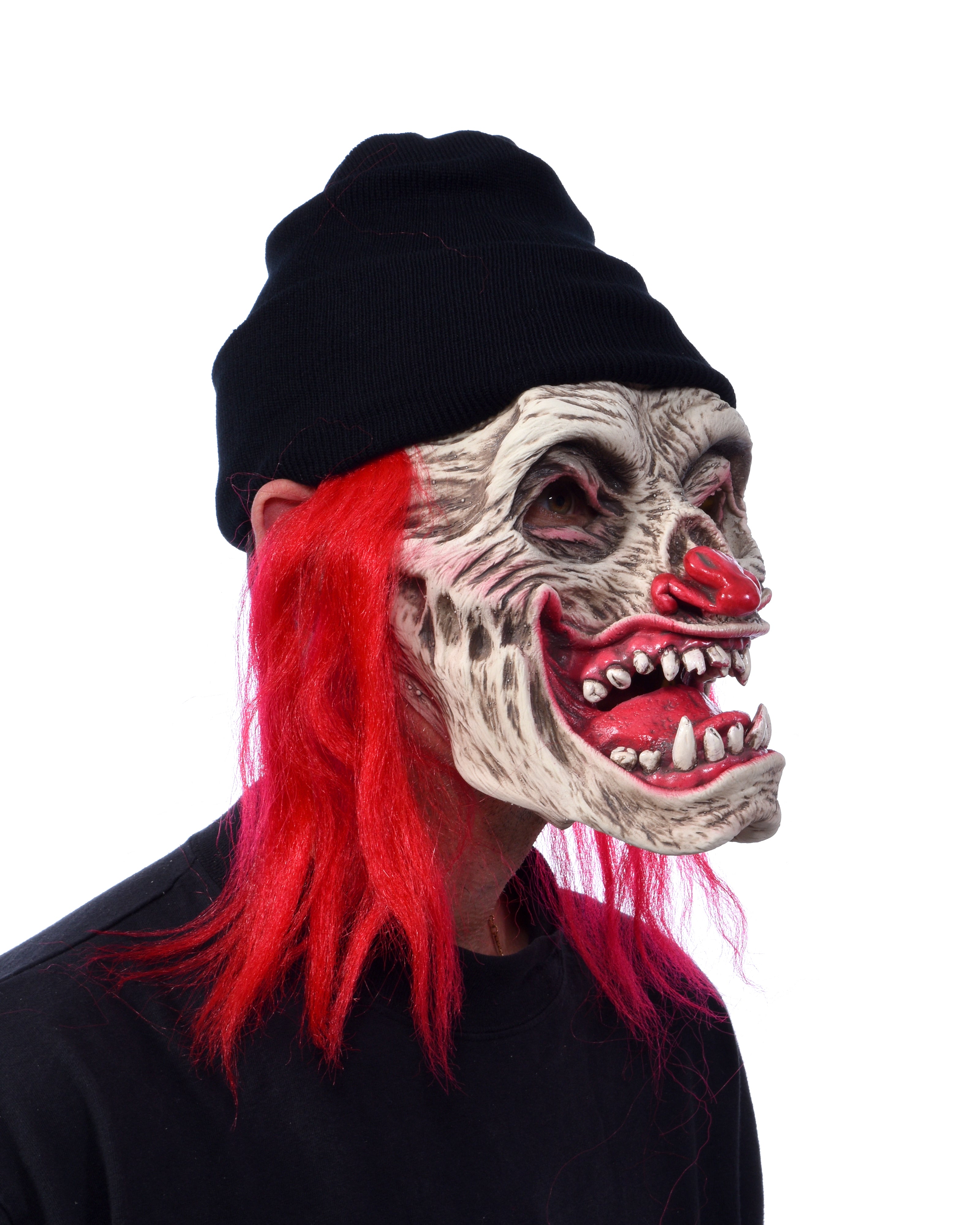 Cryptic Clown, Evil Clown Mask with Attached Knit Cap and Red Hair ...